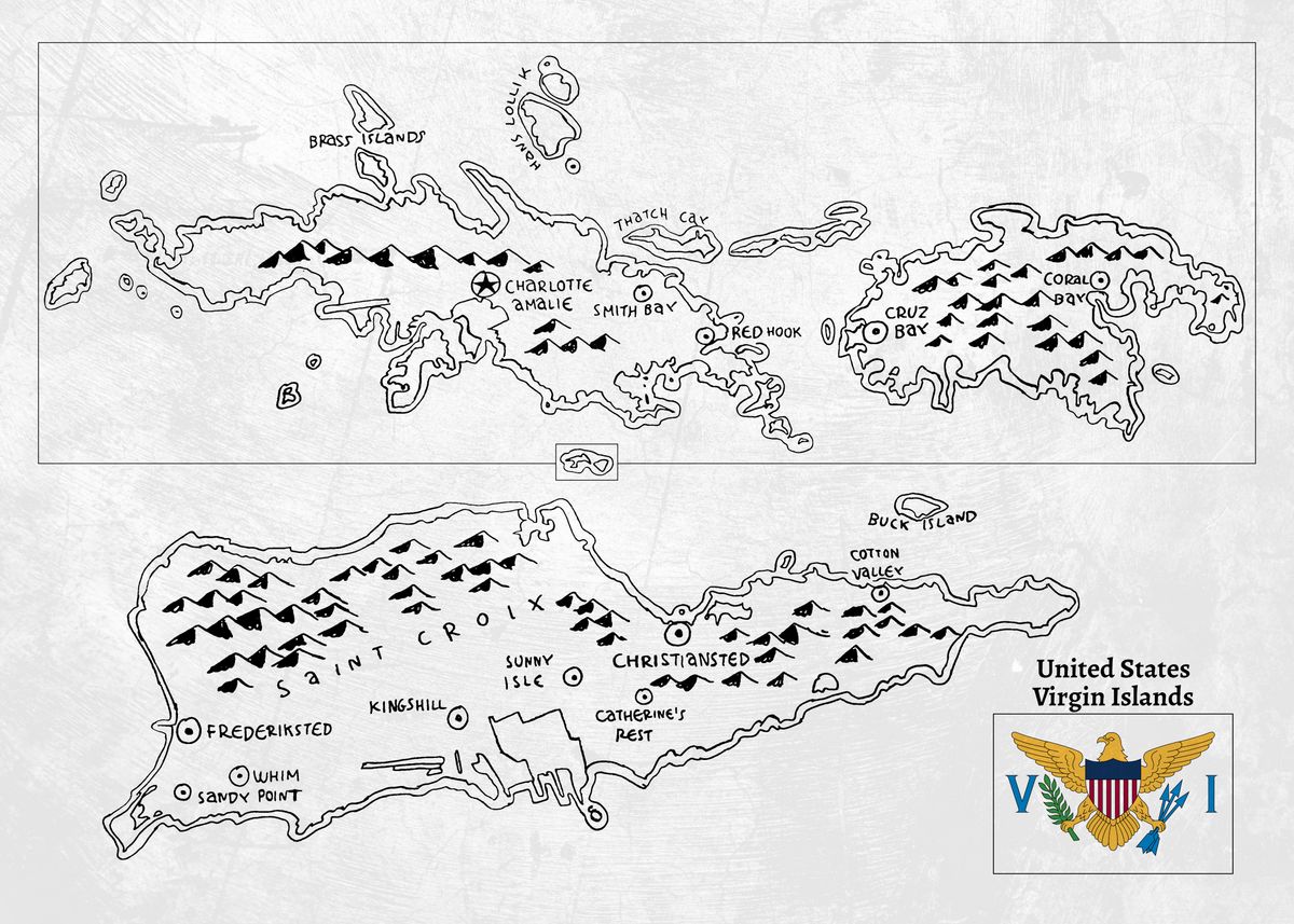 'Handdrawn US Virgin Islands Map' Poster, picture, metal print, paint ...