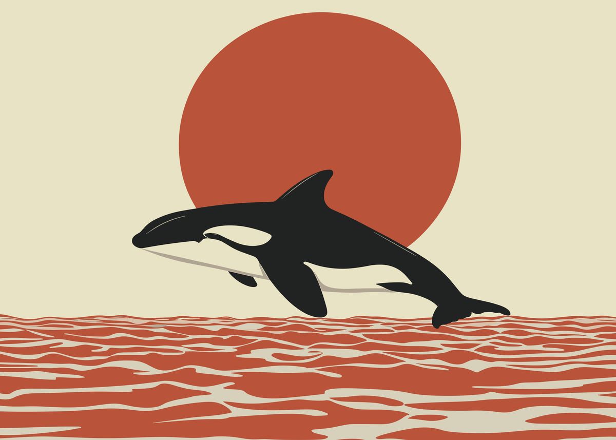 'Orca Sunset' Poster, picture, metal print, paint by Omar Kanan | Displate