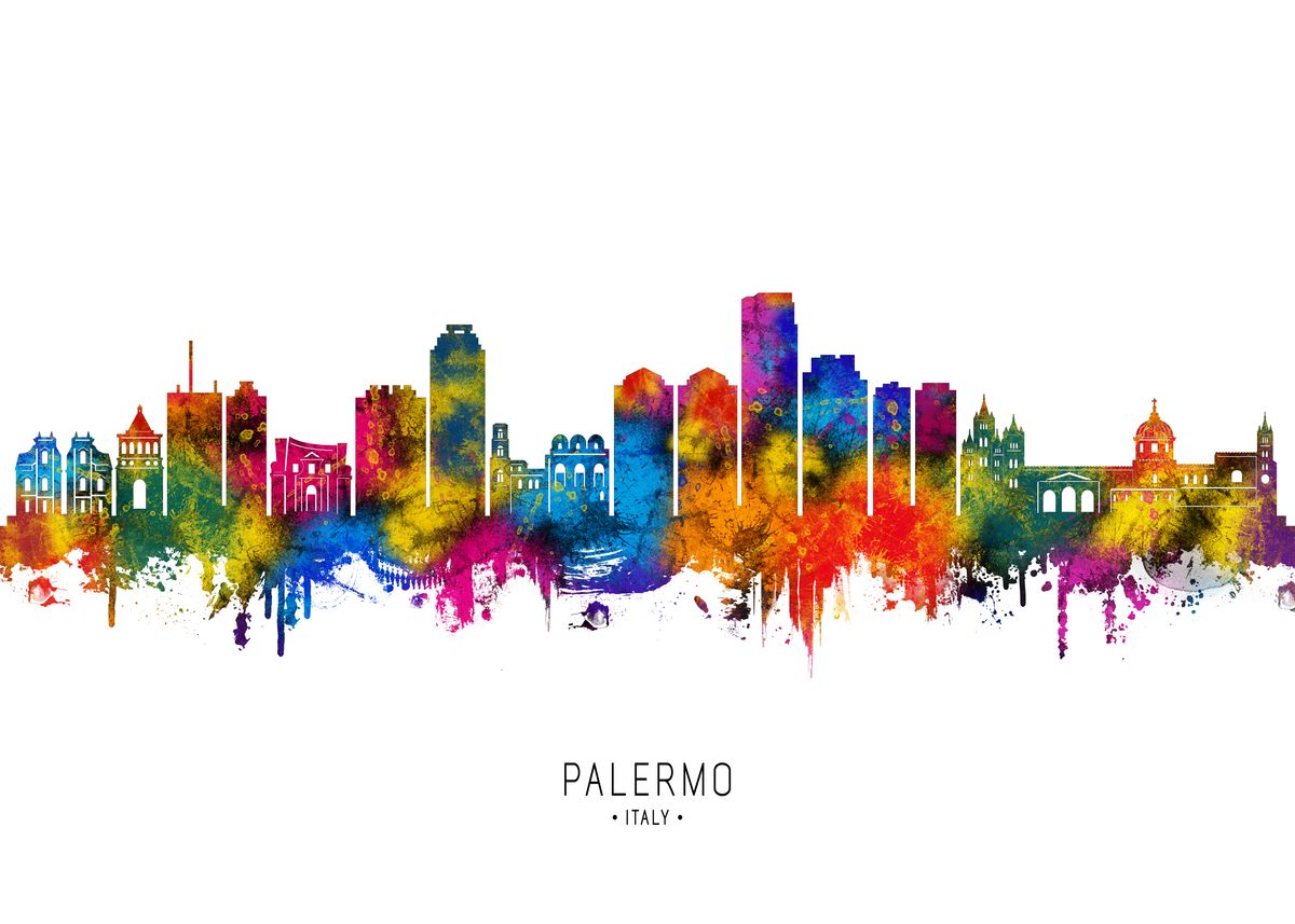 'Palermo Skyline Watercolor' Poster, picture, metal print, paint by ...