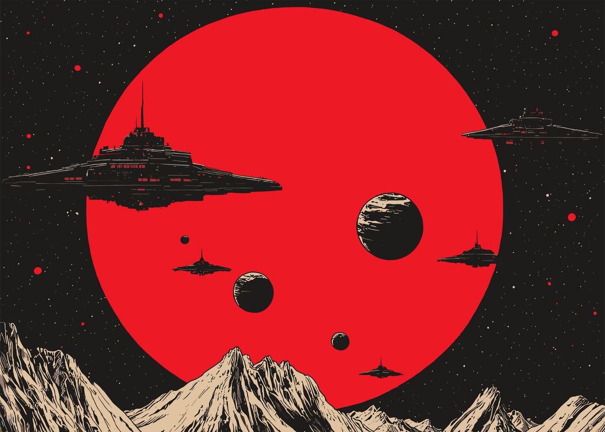 'Space Fleet Over Red Planet' Poster, picture, metal print, paint by ...