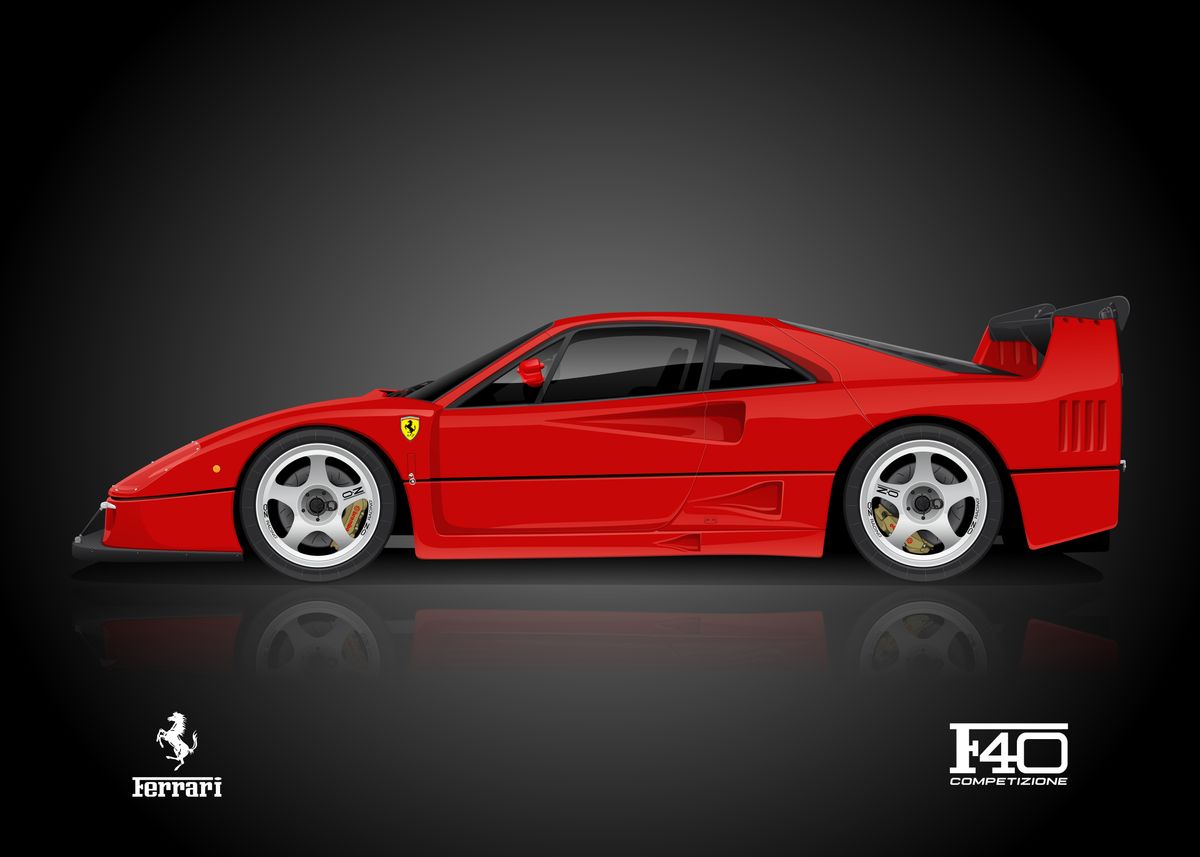 'Ferrari F40 Competizione' Poster, picture, metal print, paint by ...