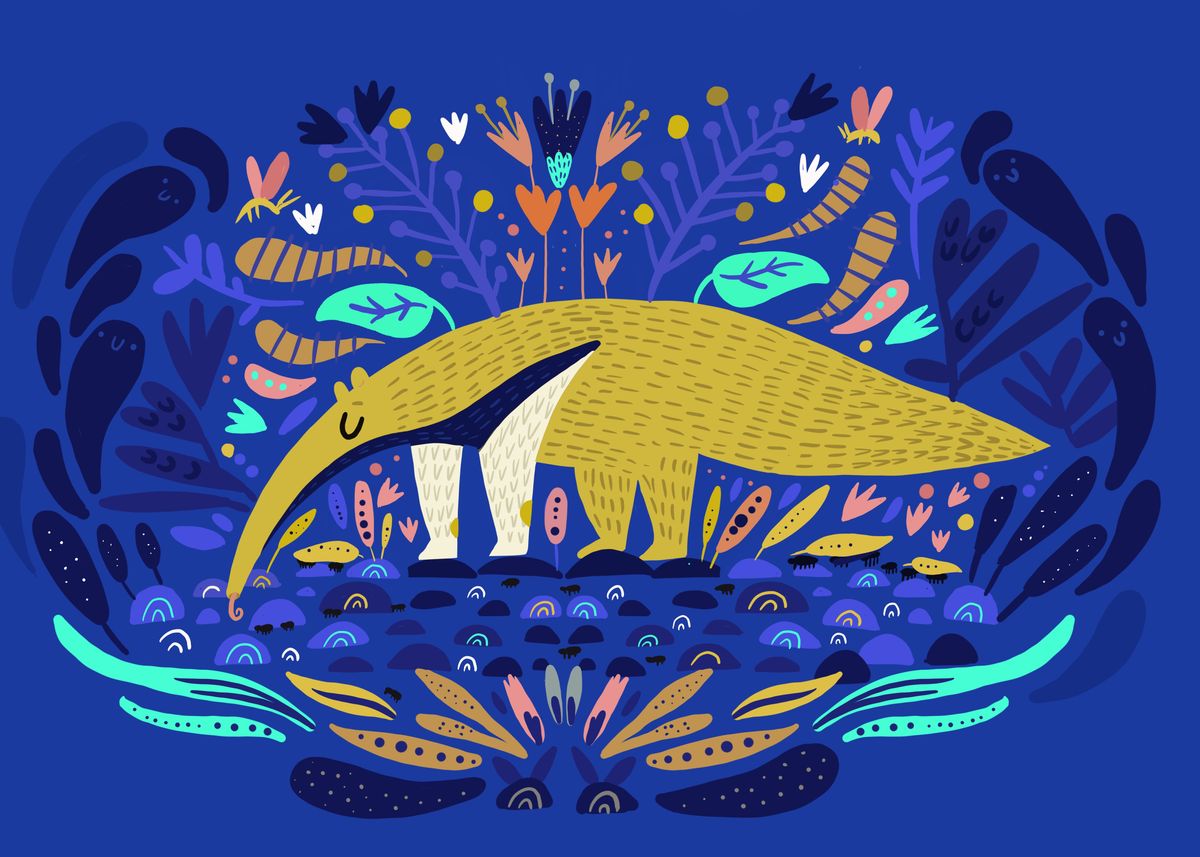 'Anteater in Floral Paradise' Poster, picture, metal print, paint by MJ ...