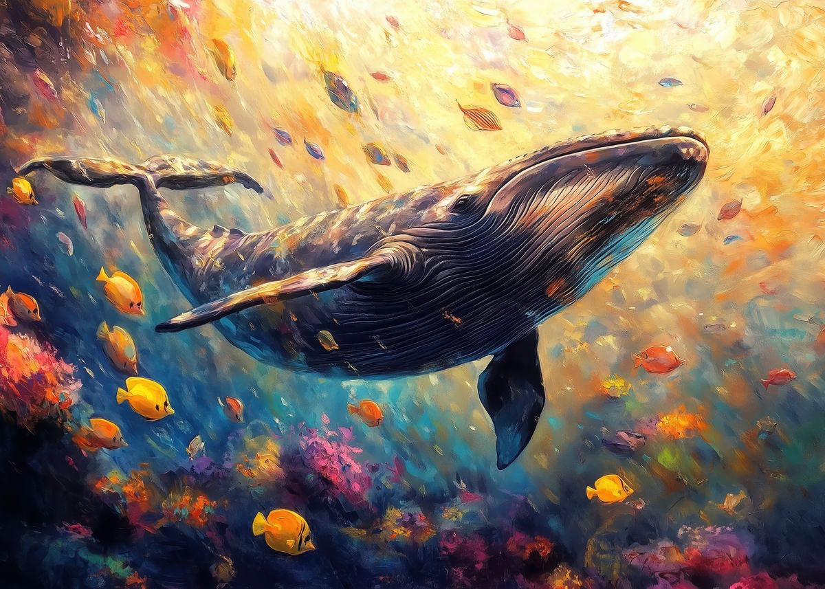 'Whale Underwater Painting' Poster, picture, metal print, paint by ...