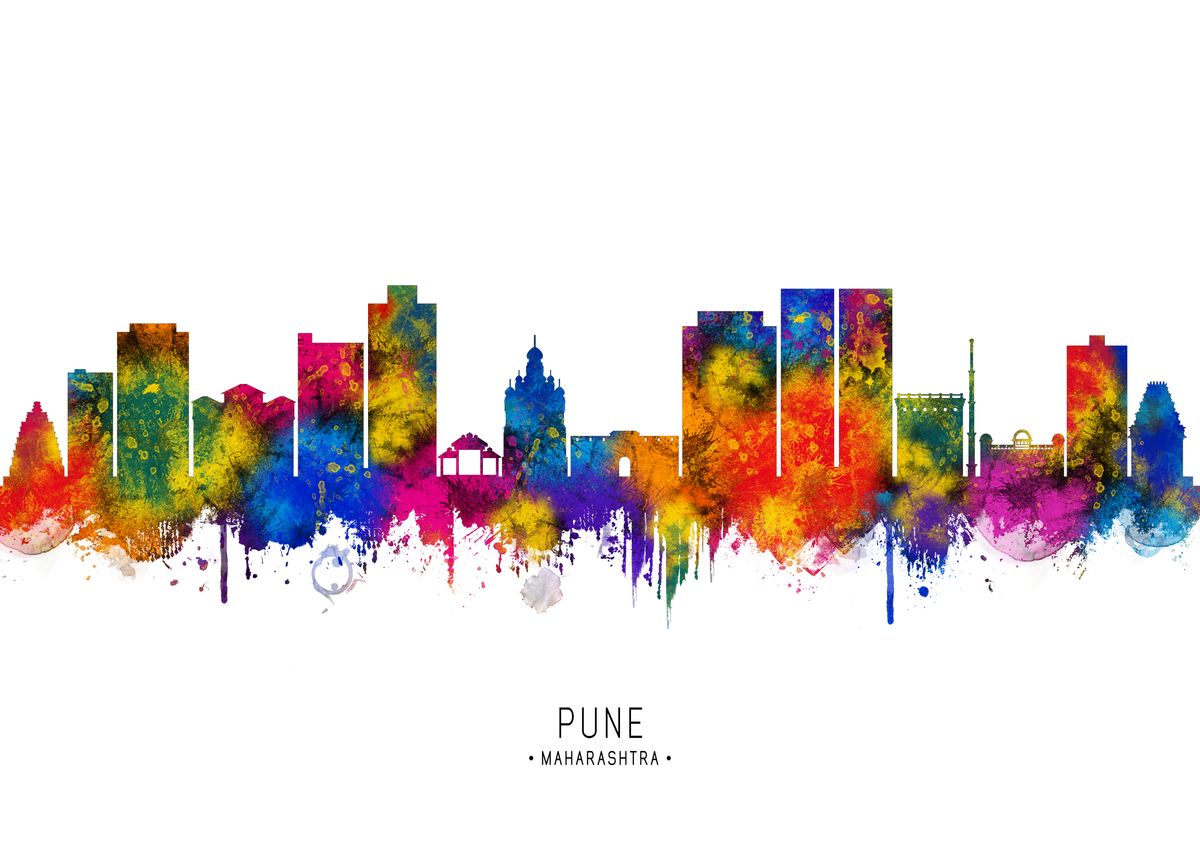'Pune Skyline Watercolor' Poster, picture, metal print, paint by ...