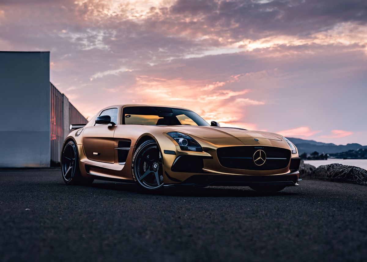 'Gold Mercedes-Benz SLS AMG' Poster, picture, metal print, paint by ...