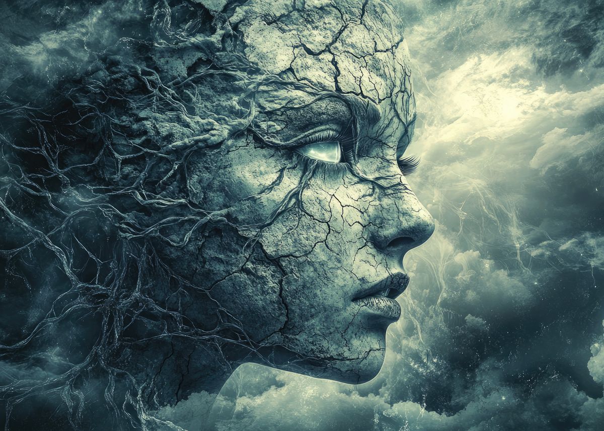 'Female Face In Storm Clouds' Poster, picture, metal print, paint by ...