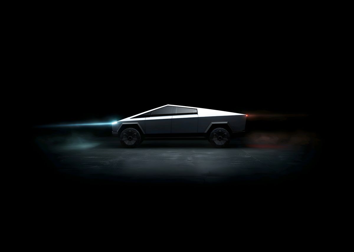 'Tesla Cybertruck Side View' Poster, picture, metal print, paint by ...