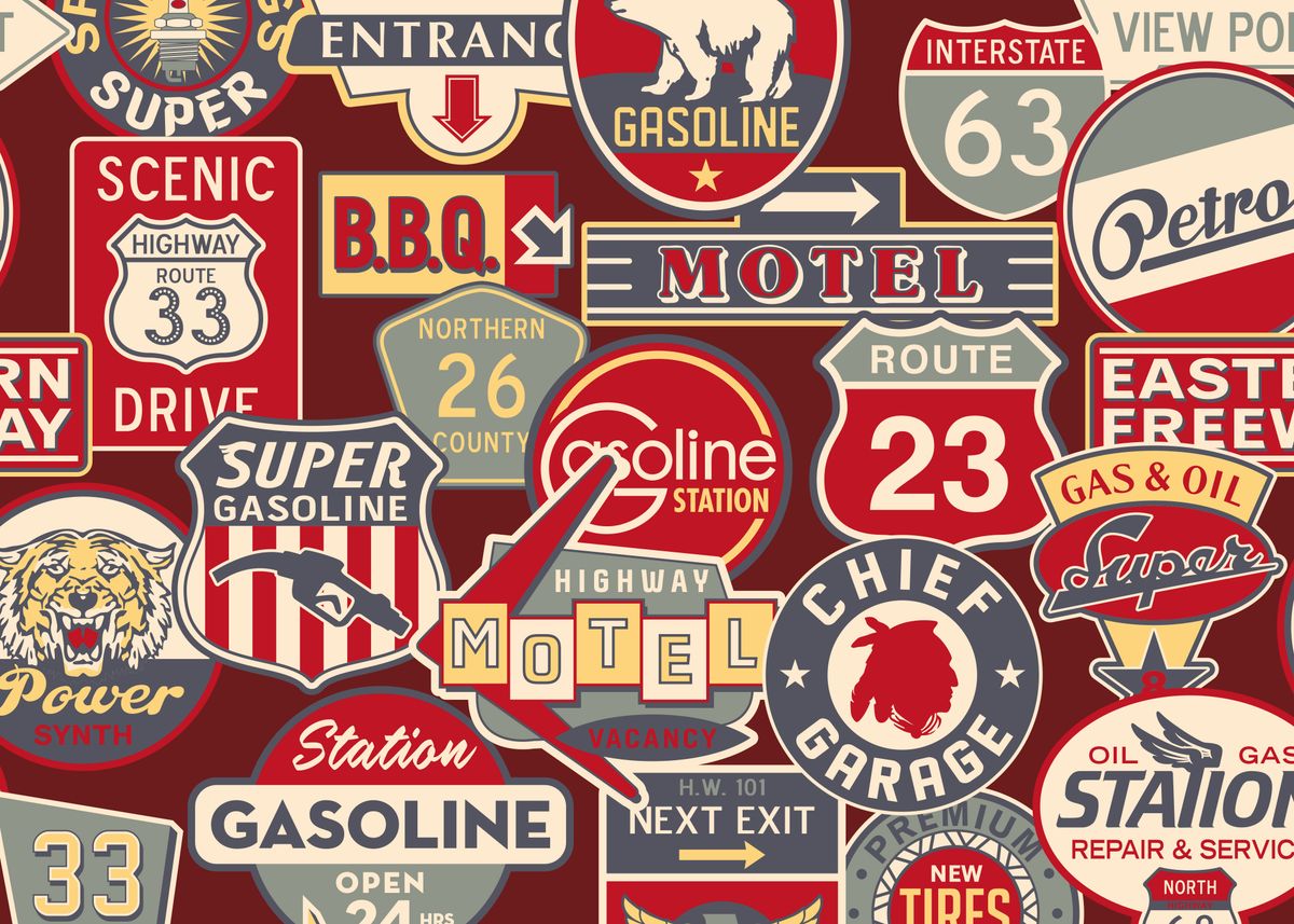 'Vintage Roadside Signs' Poster, picture, metal print, paint by Paulix ...