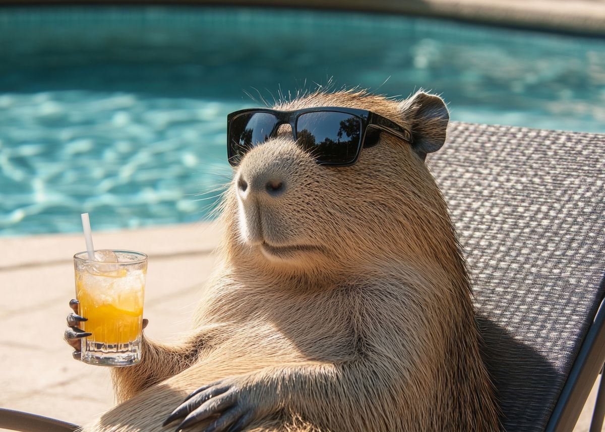 'Capybara Poolside' Poster, picture, metal print, paint by Art and Roam ...