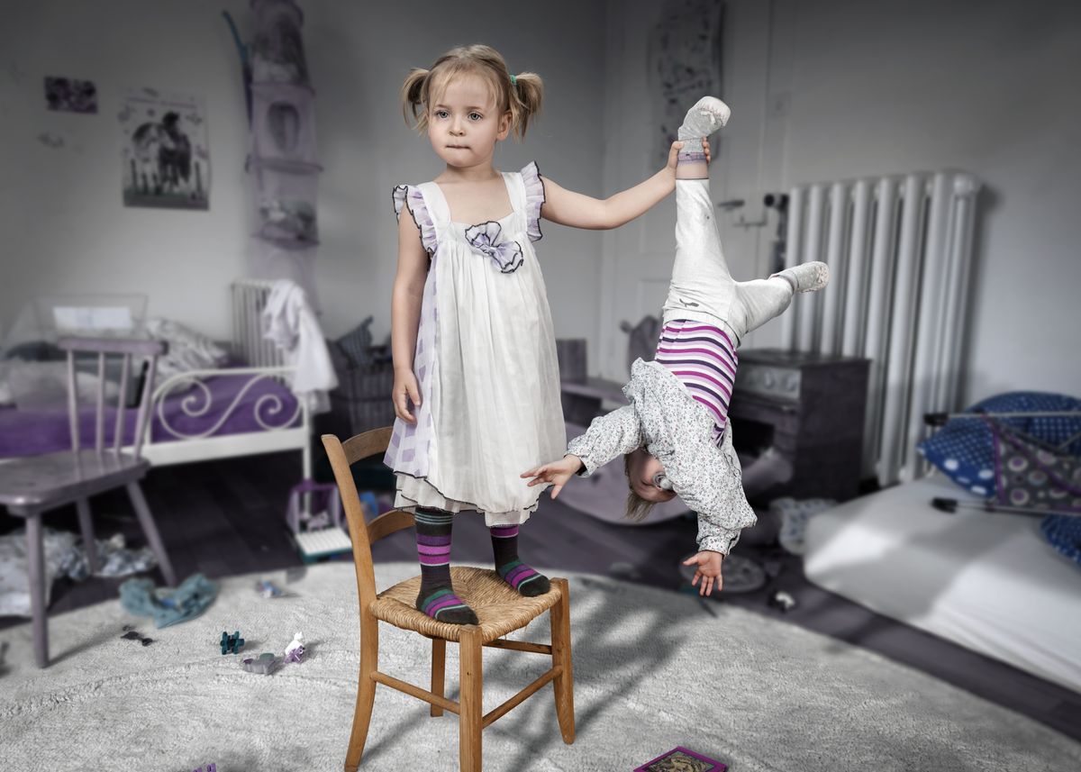 'Playful Sisters in Messy Room' Poster, picture, metal print, paint by ...