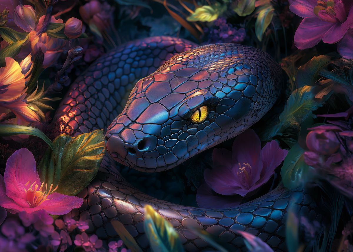 'Majestic Black Snake in Vibrant tropical Jungle' Poster, picture ...