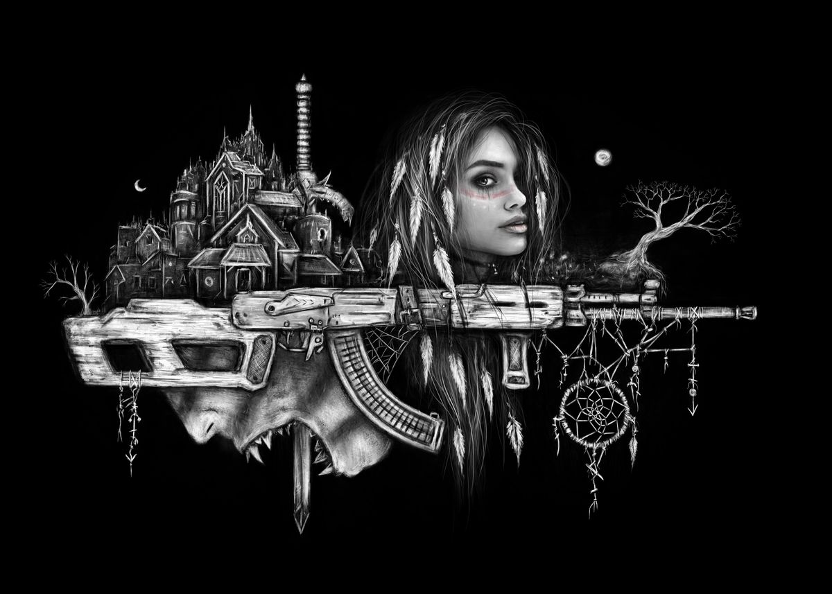 'Machine Gun' Poster, picture, metal print, paint by Justin Gedak ...