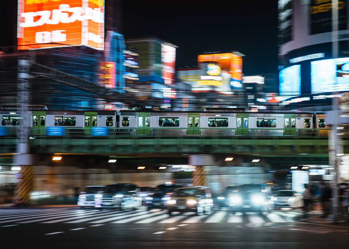 'Tokyo Night Train' Poster, picture, metal print, paint by Otika | Displate