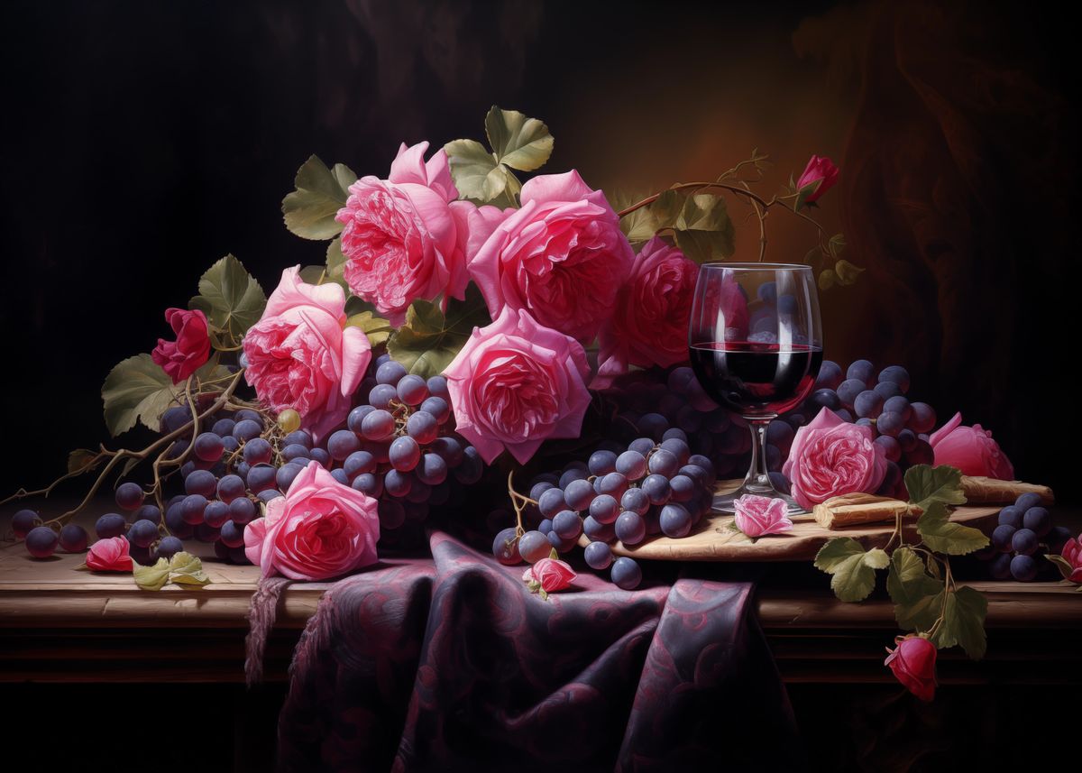 'Roses, Grapes, and Wine' Poster, picture, metal print, paint by Geraa ...