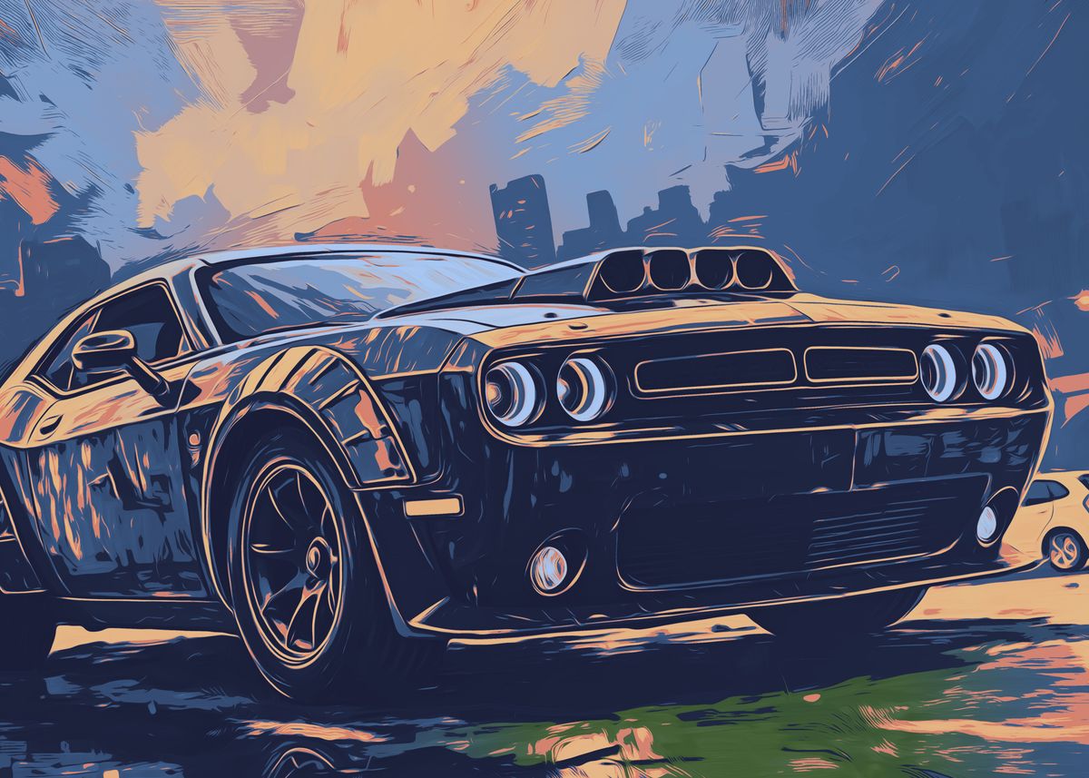 'Dodge Challenger Artwork' Poster, picture, metal print, paint by ...