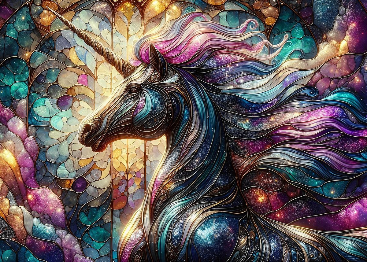 'Stained Glass Unicorn' Poster, picture, metal print, paint by Séverine ...