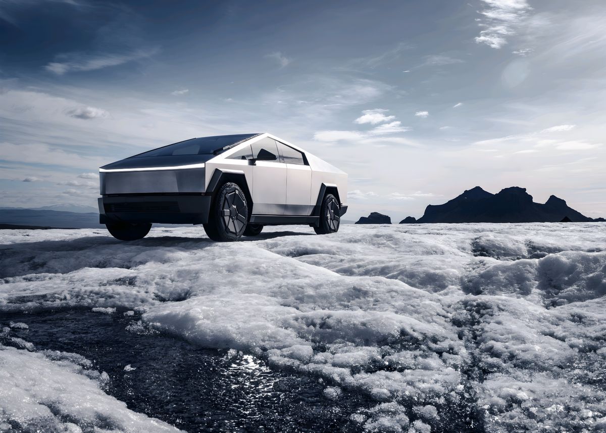 'Tesla Cybertruck on Ice' Poster, picture, metal print, paint by Good ...