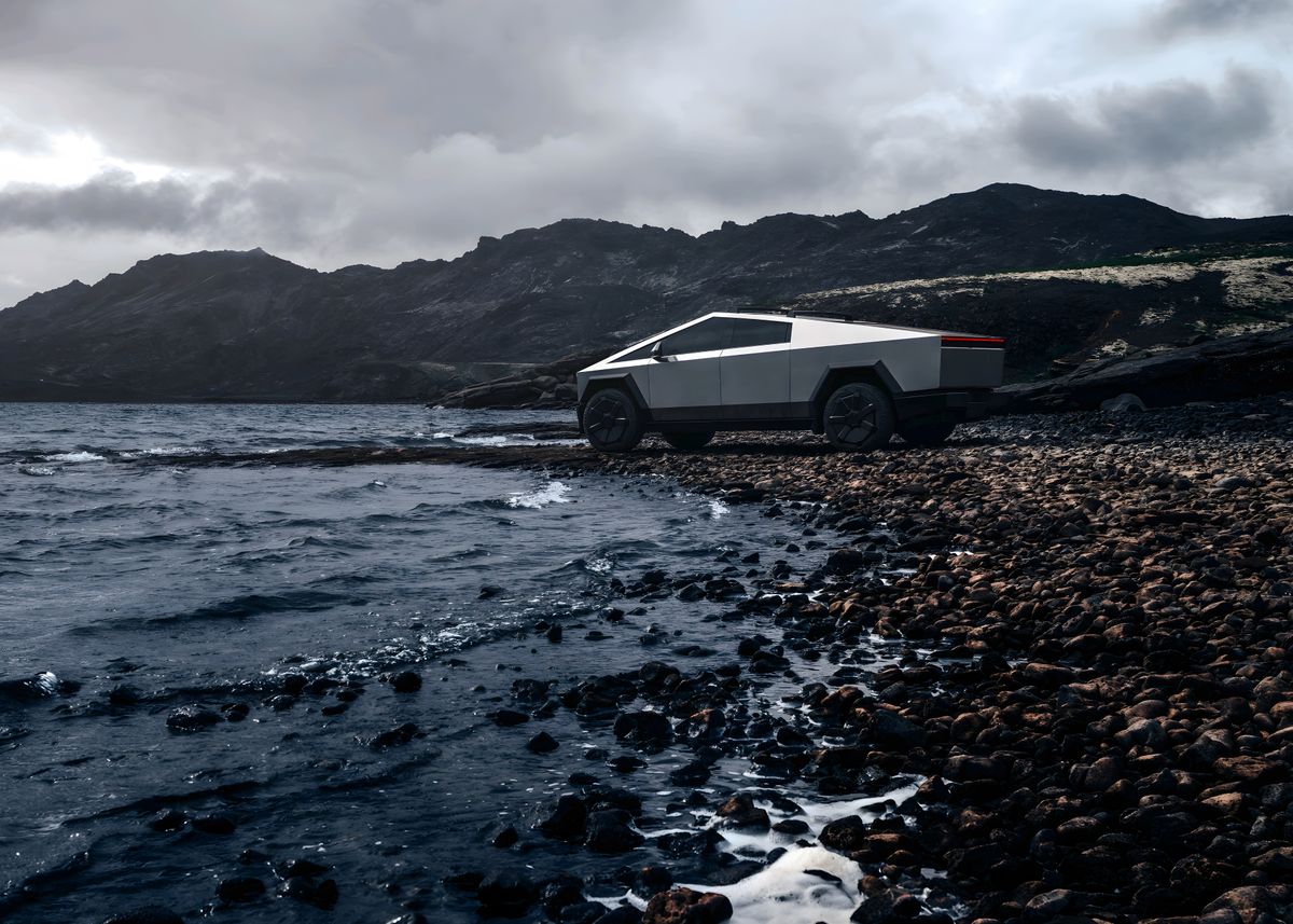 'Tesla Cybertruck on Beach' Poster, picture, metal print, paint by Good ...