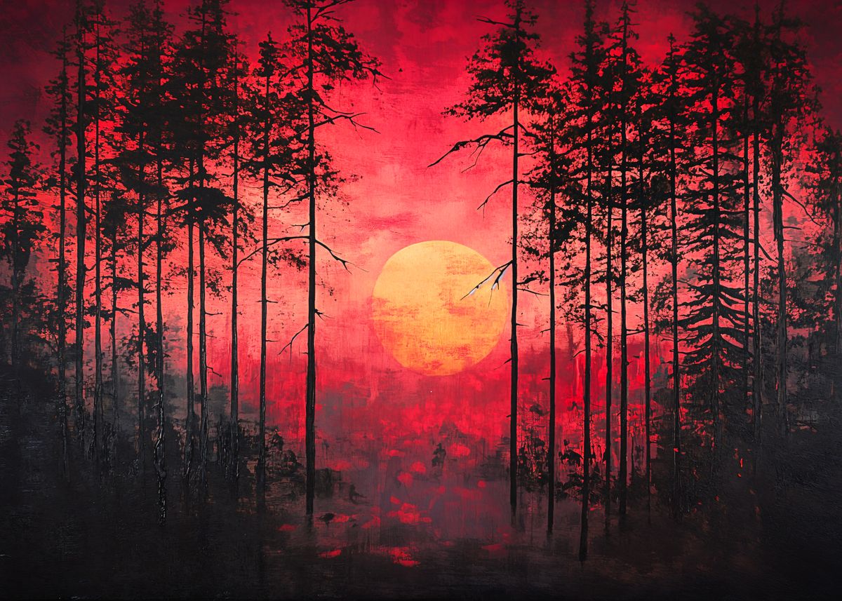 'Red Sunset Forest' Poster, picture, metal print, paint by MOHAMED ...