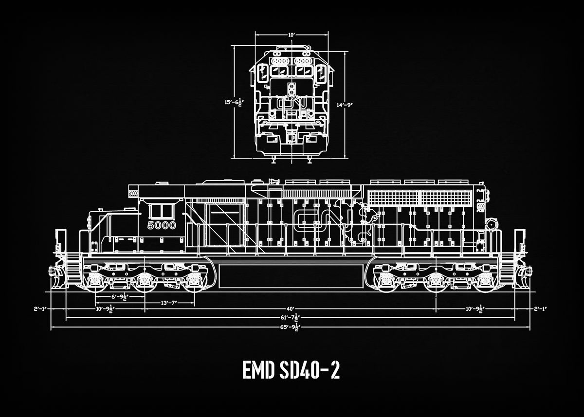 'EMD SD40-2 Locomotive' Poster, picture, metal print, paint by Blueprint Expert | Displate