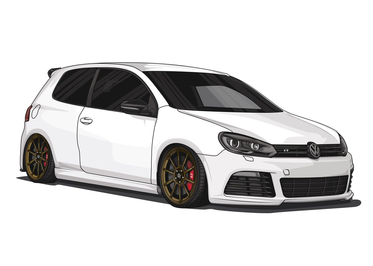 'VW Golf MK6 R White Bagged' Poster, picture, metal print, paint by ...