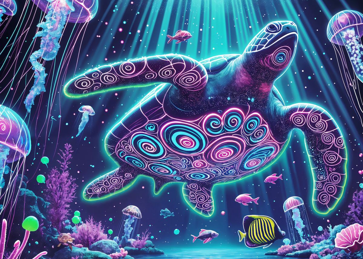'Psychedelic Sea Turtle' Poster, picture, metal print, paint by Dudley ...