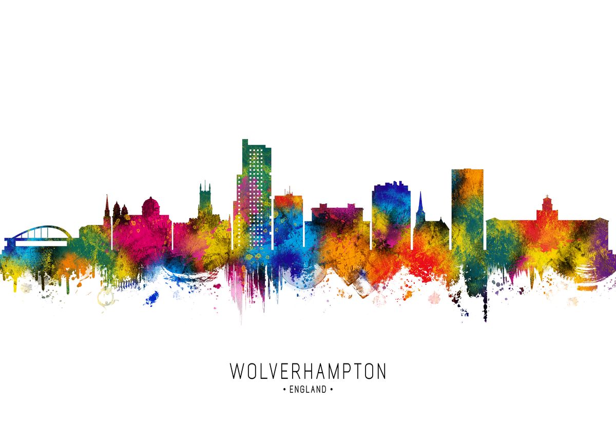 'Wolverhampton Skyline Watercolor' Poster, picture, metal print, paint ...