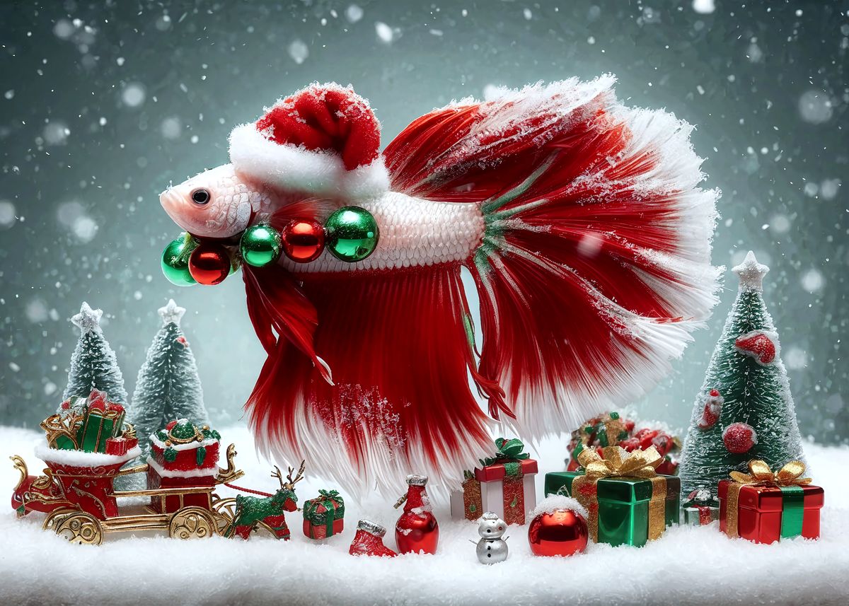 'Christmas Betta Fish' Poster, picture, metal print, paint by Tunggul ...