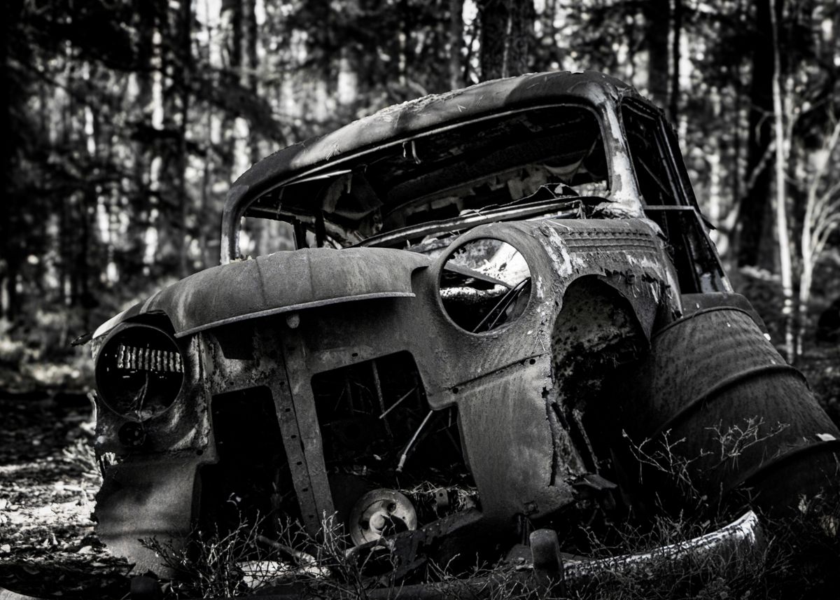 'Kyrkö Mosse Rusty Car Wreck' Poster, picture, metal print, paint by ...