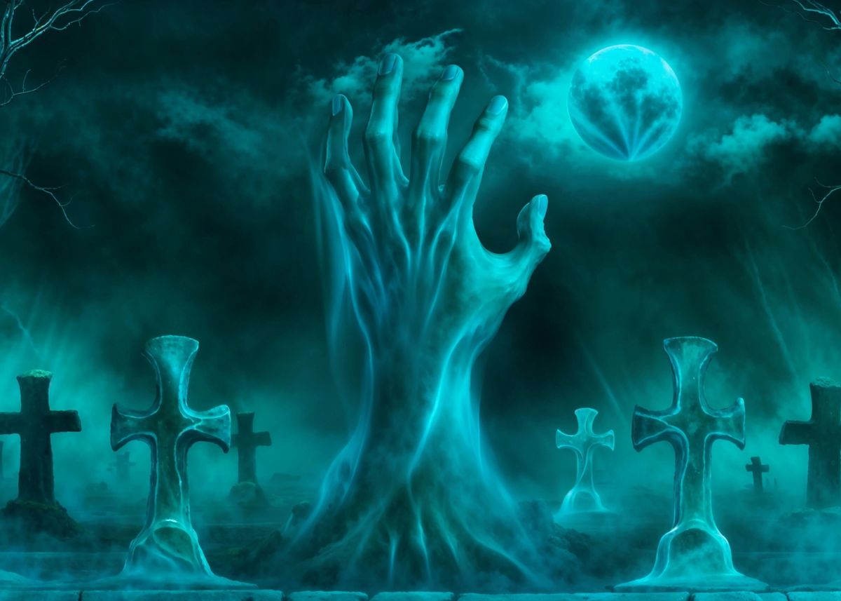 'Ghostly Hand in Graveyard' Poster, picture, metal print, paint by ...