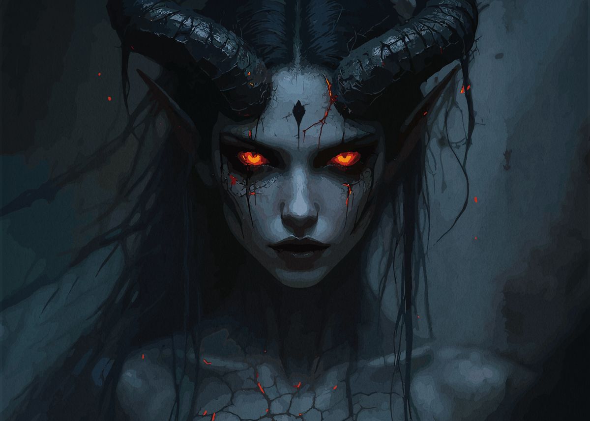 'Demoness with Burning Eyes' Poster, picture, metal print, paint by ...