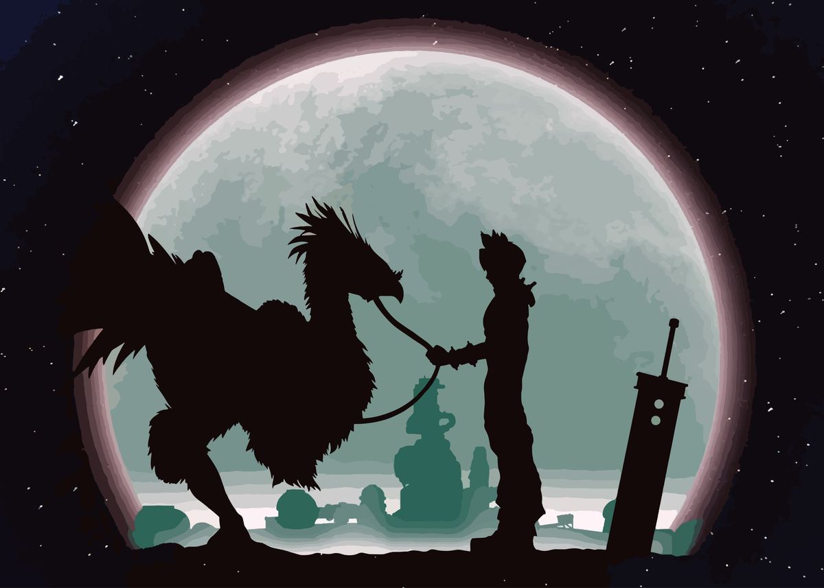 'Final Fantasy VII Chocobo & Cloud' Poster, picture, metal print, paint ...