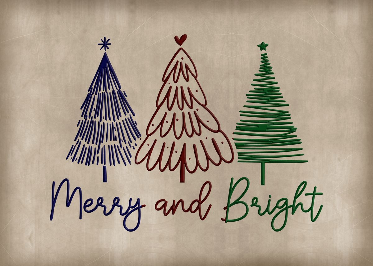 'Merry and Bright Christmas Trees' Poster, picture, metal print, paint ...