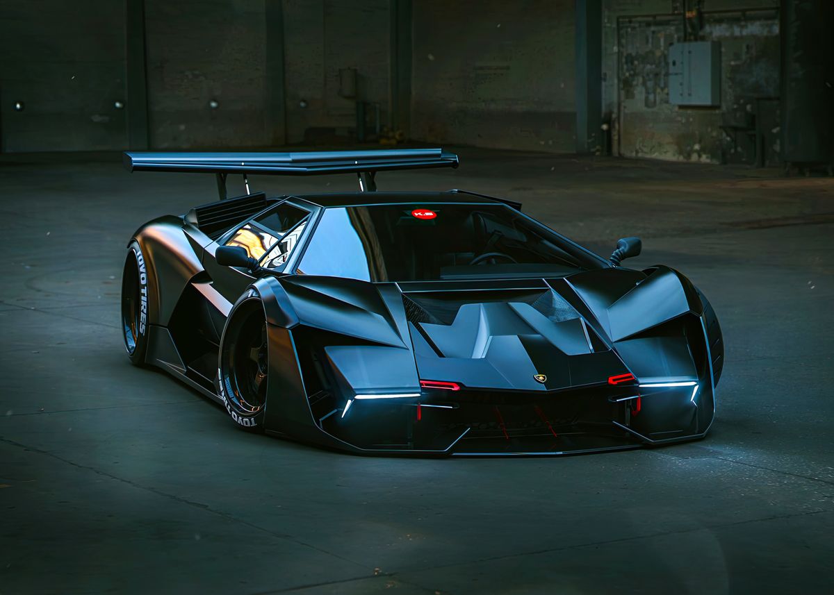 'Black Lamborghini Countach' Poster, picture, metal print, paint by ...