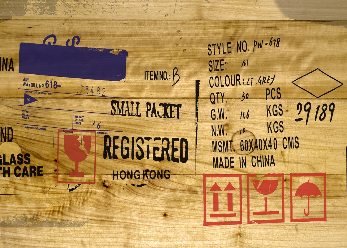 'Shipping Label on Wooden Crate' Poster, picture, metal print, paint by ...