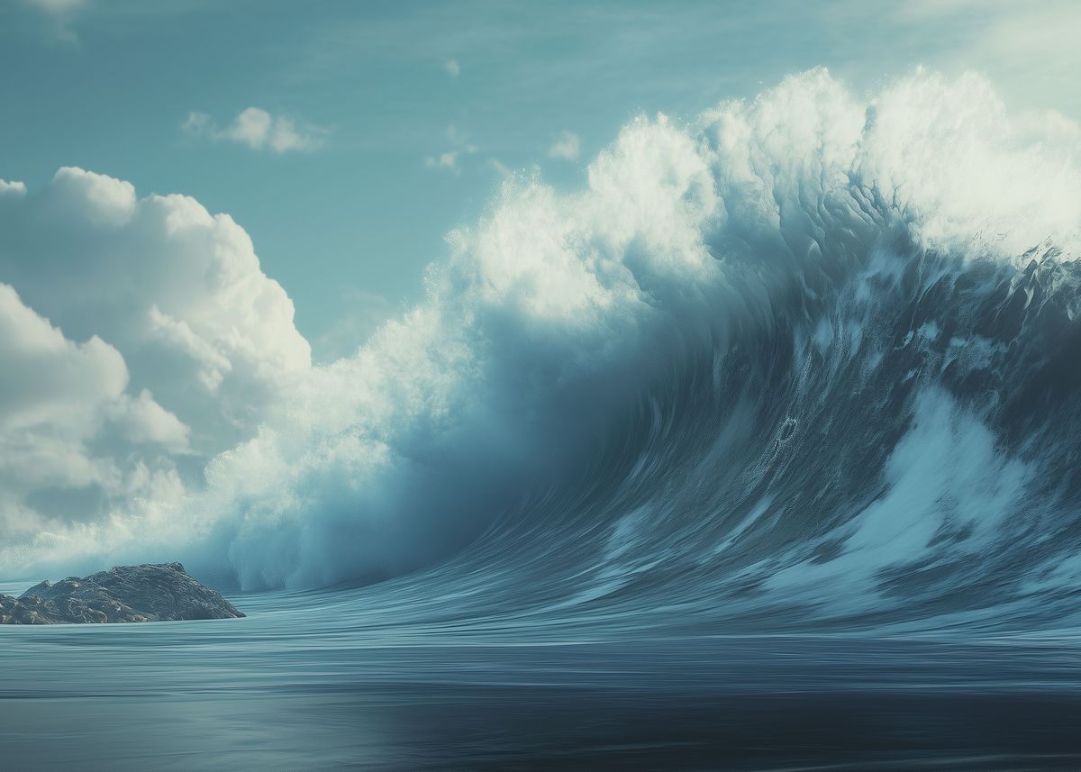 'Giant Wave Crashing' Poster, picture, metal print, paint by Luna Echo ...