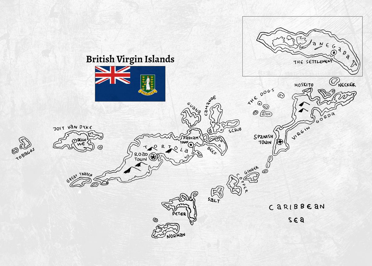 'Handdrawn Map of British Virgin Islands' Poster, picture, metal print ...