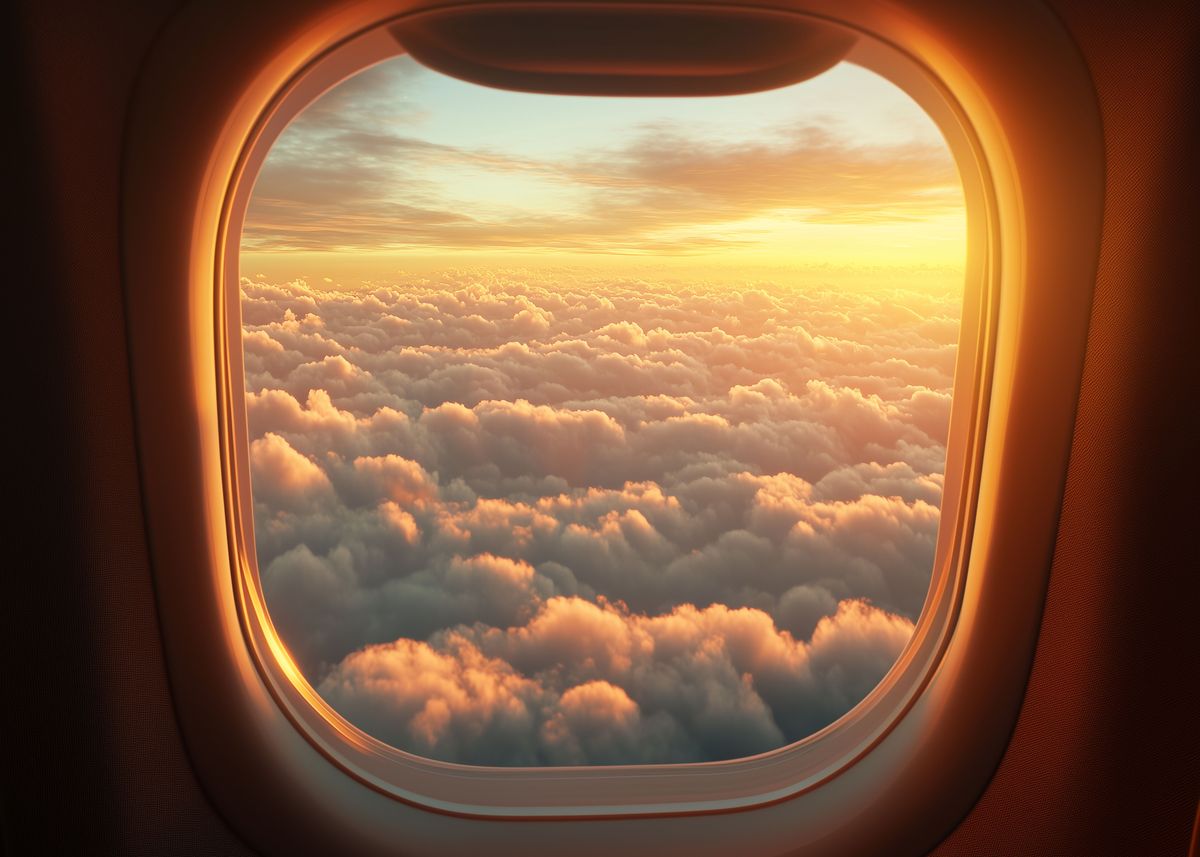 'Sunset Clouds from Airplane Window' Poster, picture, metal print ...