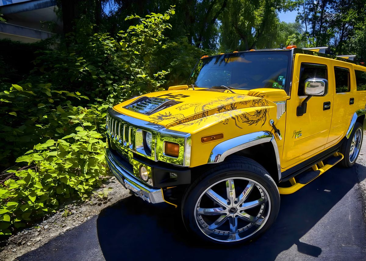 'Yellow Hummer with Dragon ' Poster, picture, metal print, paint by ...