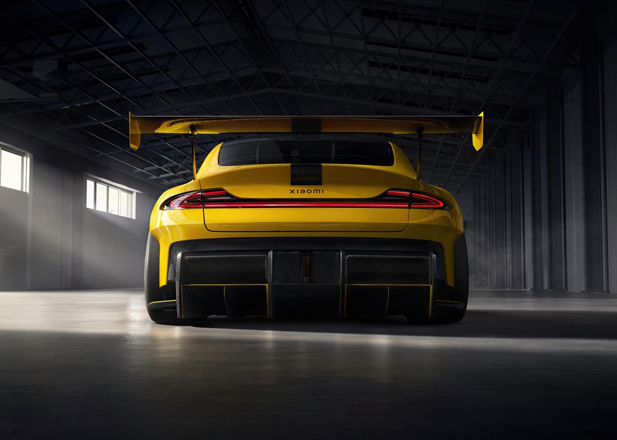 'Yellow Race Car Back View' Poster, picture, metal print, paint by ...