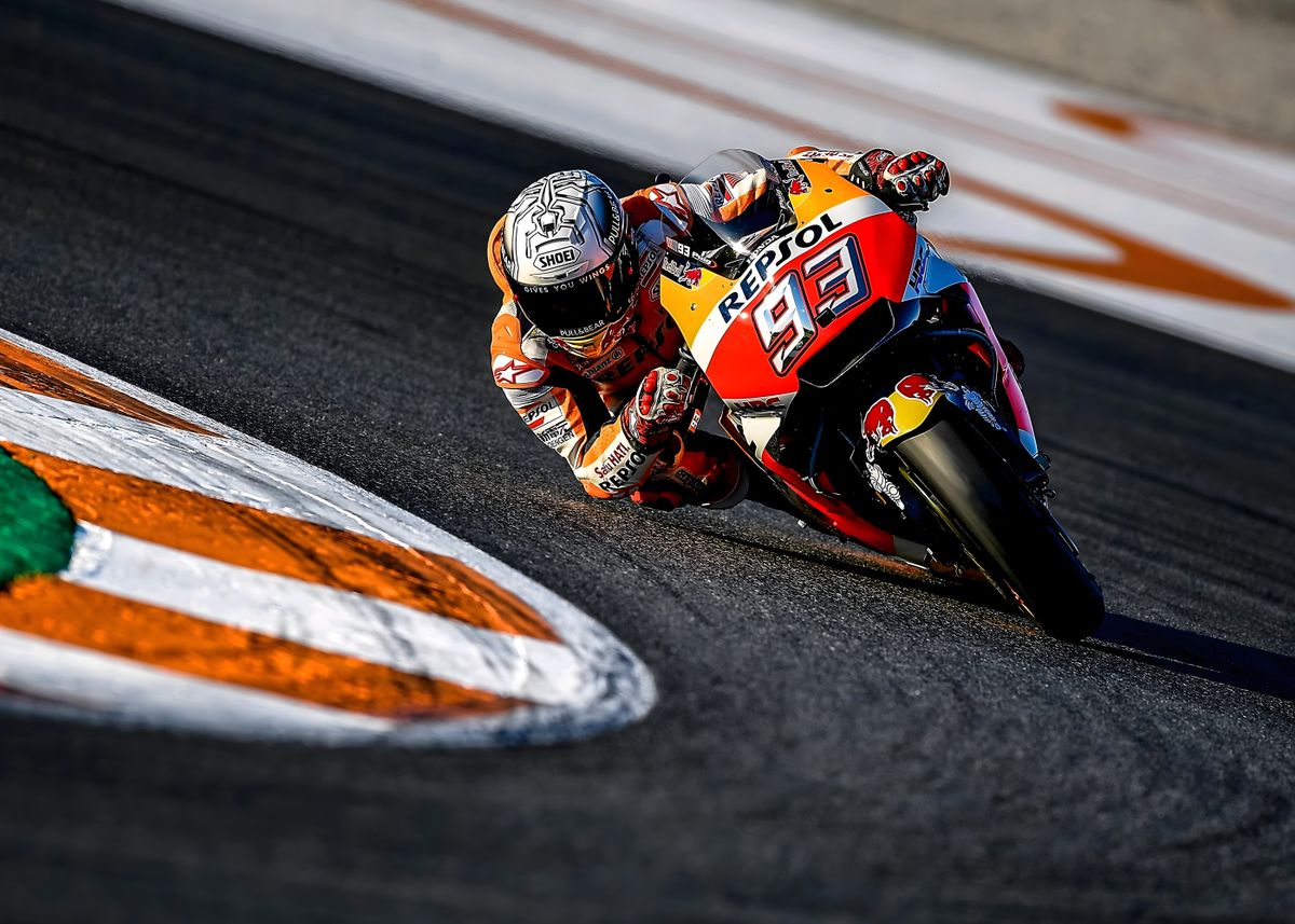 'MotoGP Racer Leaning into Turn' Poster, picture, metal print, paint by ...