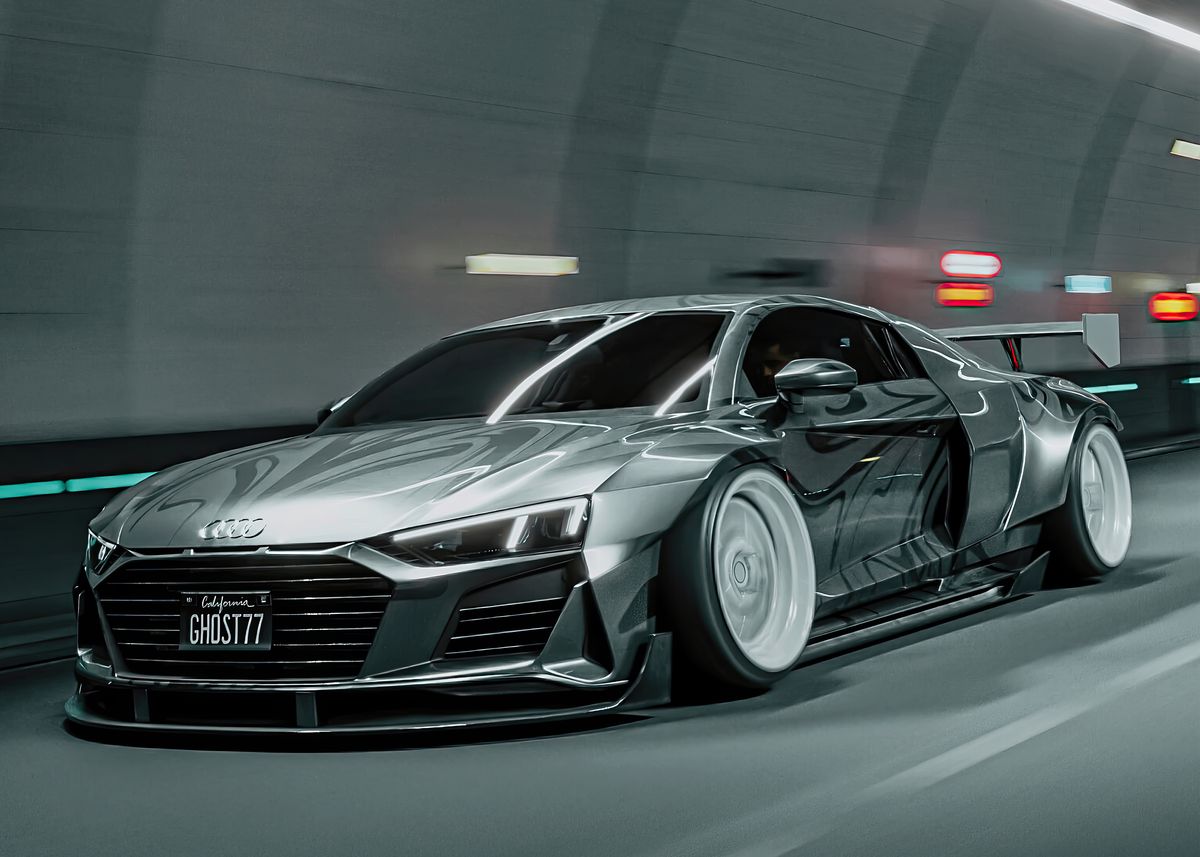 'Silver Audi R8 in Tunnel' Poster, picture, metal print, paint by ...
