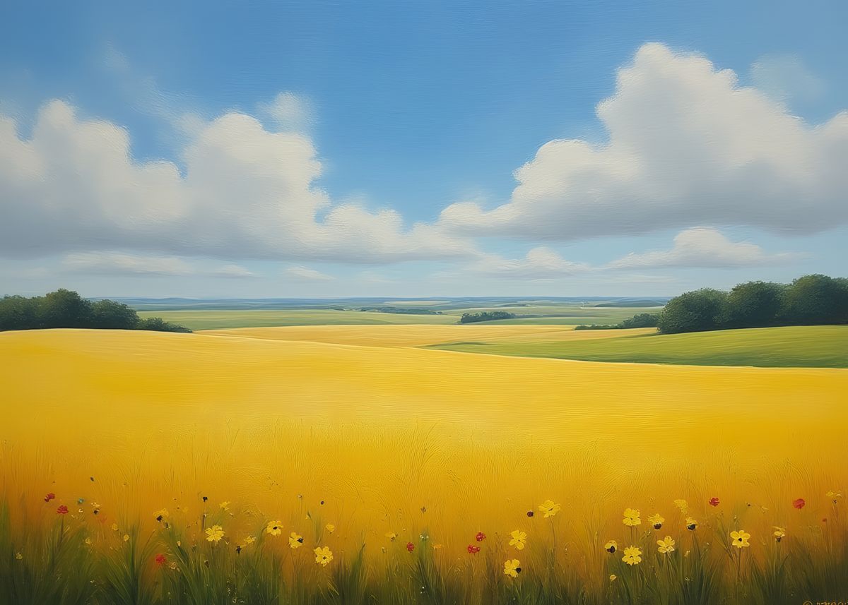 'Golden Field Landscape' Poster, picture, metal print, paint by Silvie ...