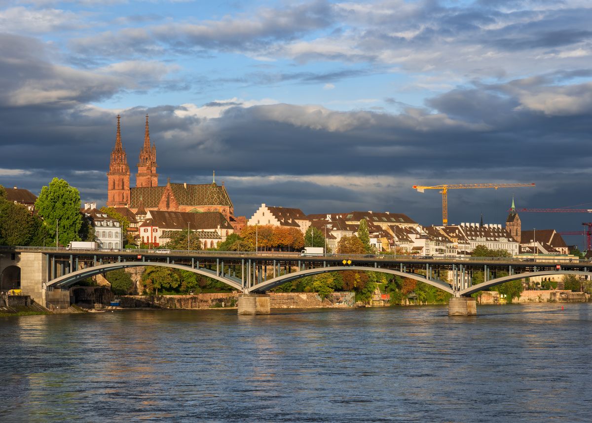 'Basel City Skyline In Switzerland' Poster, picture, metal print, paint ...