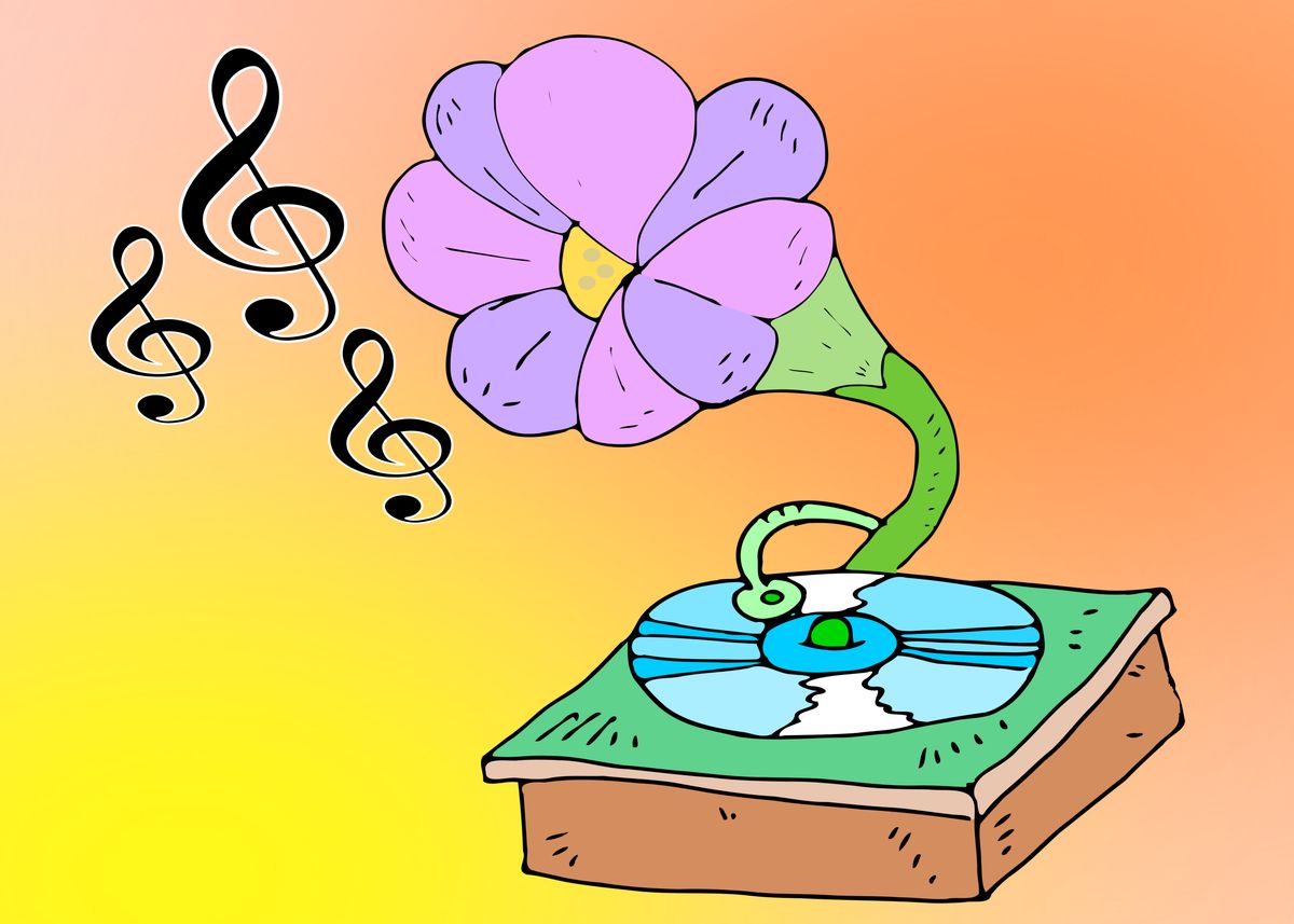 'Musical Flower Record Player Phonograph' Poster, picture, metal print ...