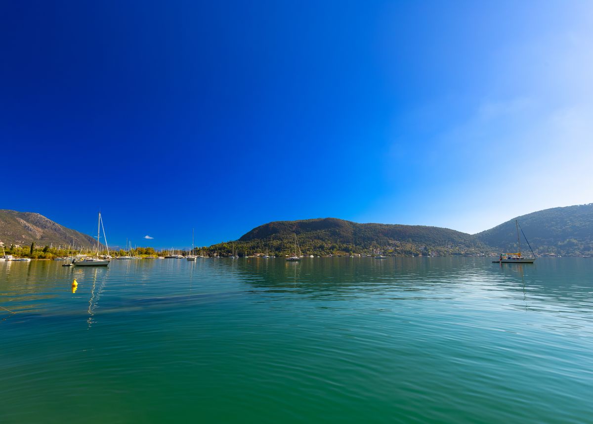 'Calm Bay with Sailboats in Greek Island' Poster, picture, metal print ...