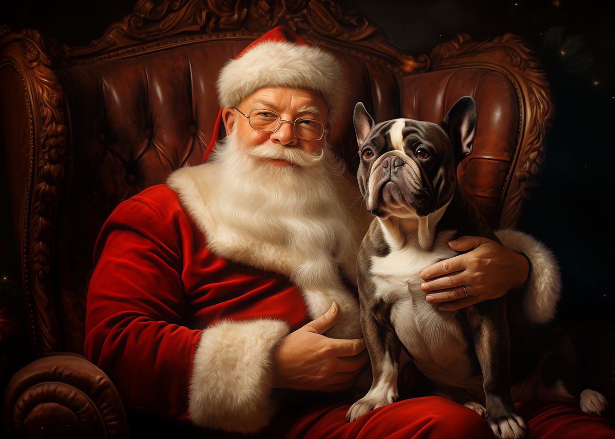 'Santa Claus with French Bulldog' Poster, picture, metal print, paint ...