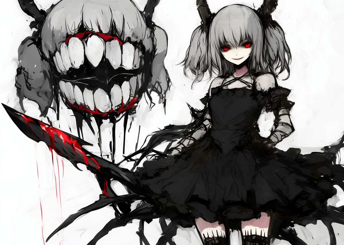 'Dark Anime Girl with Knife' Poster, picture, metal print, paint by ...