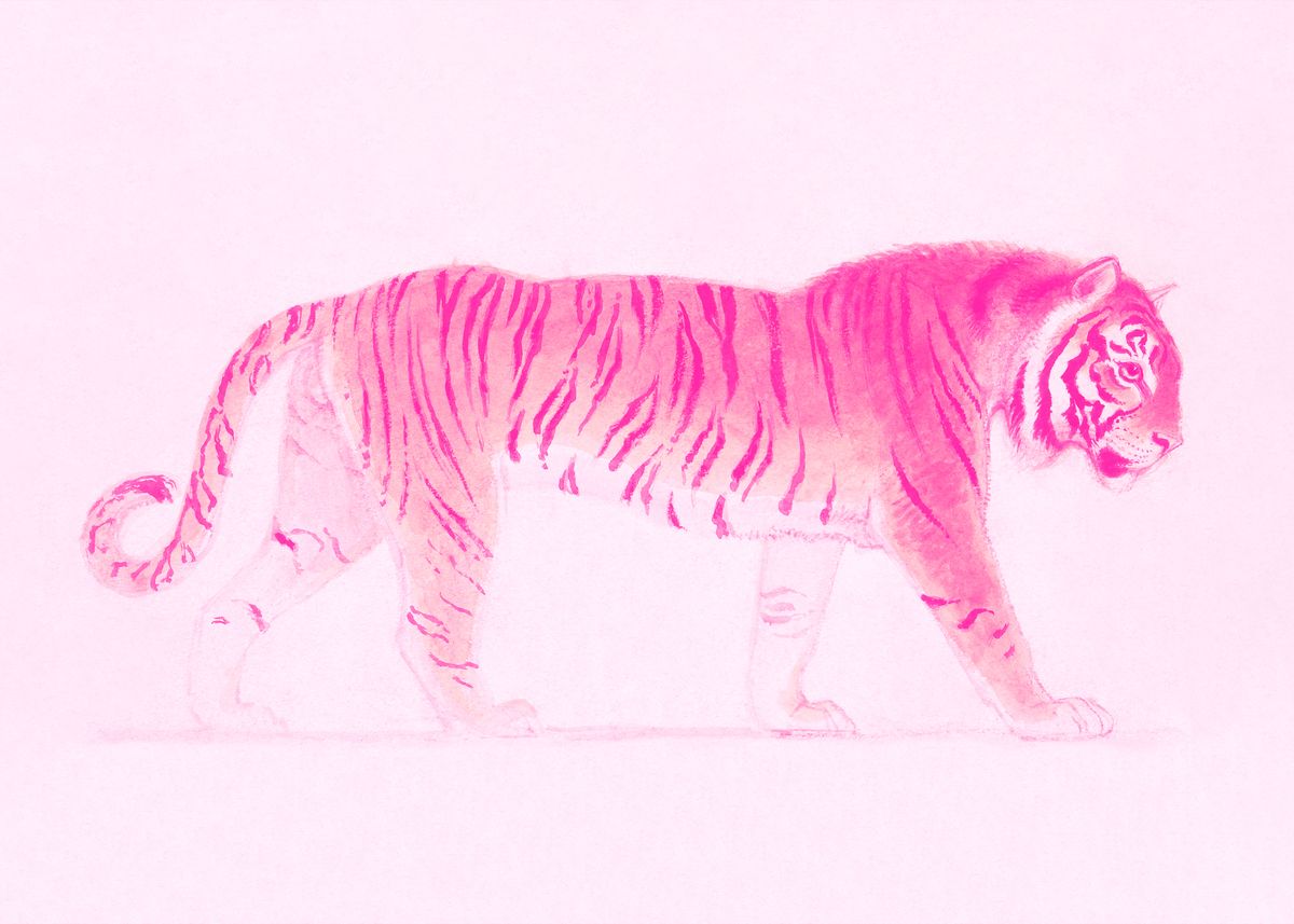 'Pink Tiger Illustration, Vintage Decor, Retro Poster' Poster, picture ...