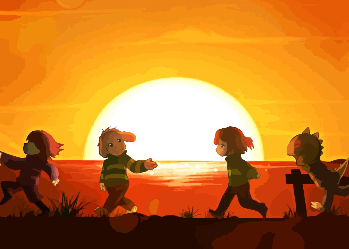 'Undertale Characters Sunset' Poster, picture, metal print, paint by ...